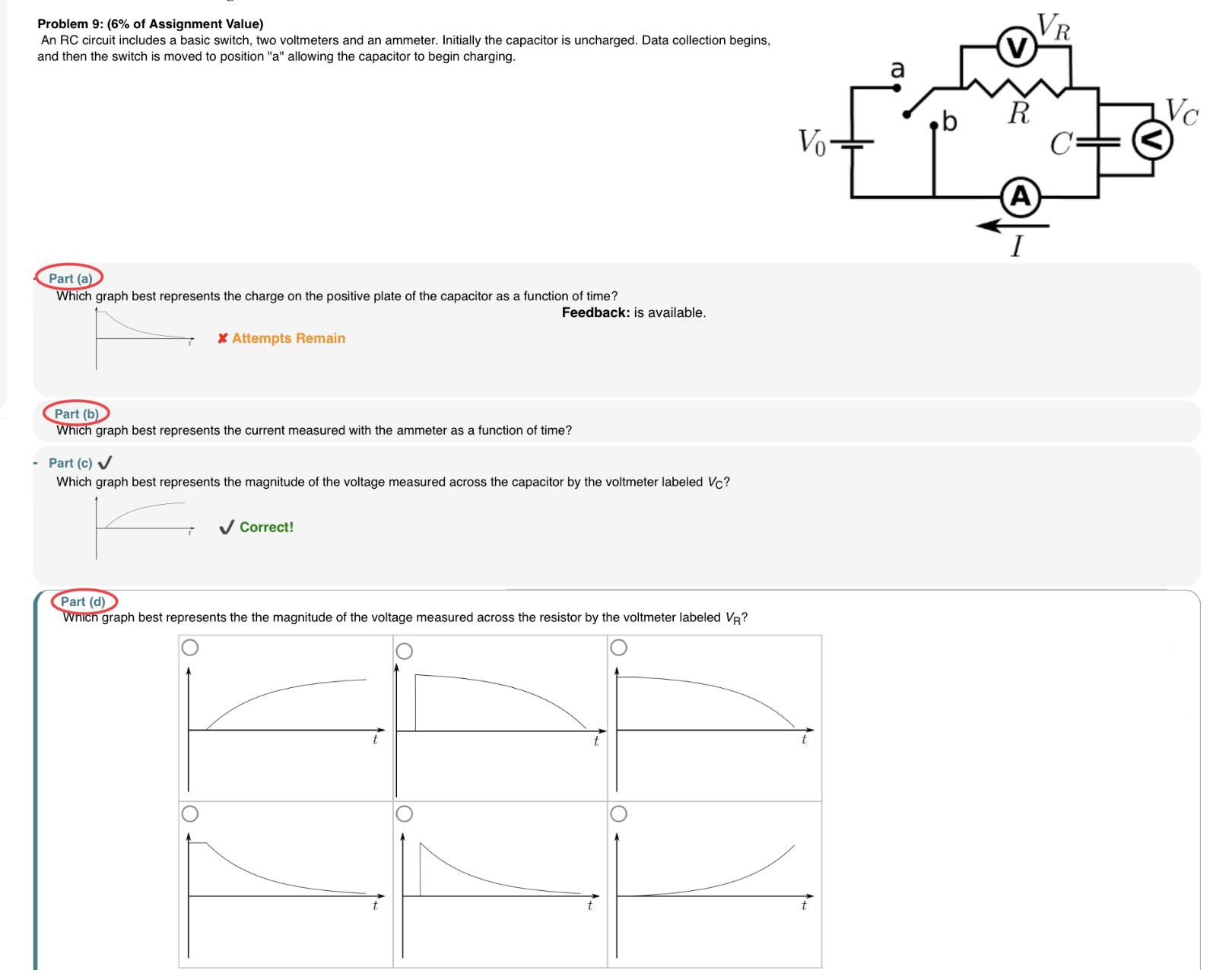 Solved Problem 9: ( 6% ﻿of Assignment Value)An RC circuit | Chegg.com