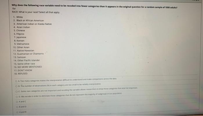 Solved Why Does The Following Race Variable Need To Be 4018