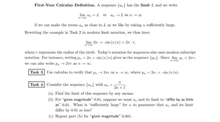 Solved First-Year Calculus Definition. A sequence {an} has | Chegg.com