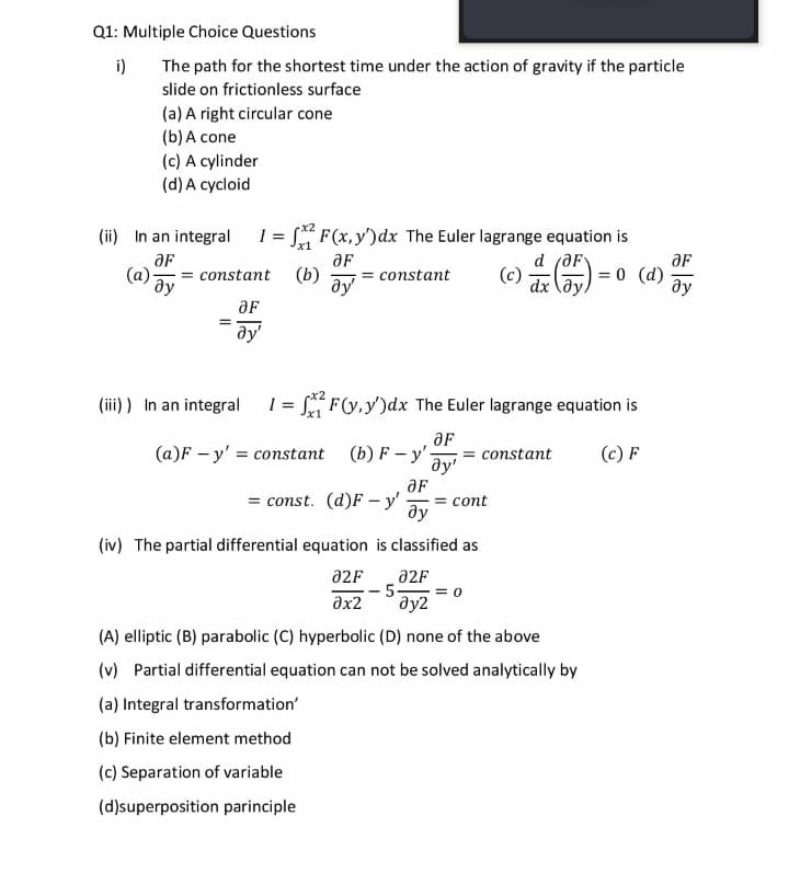 Solved Q1: Multiple Choice Questions i) The path for the | Chegg.com
