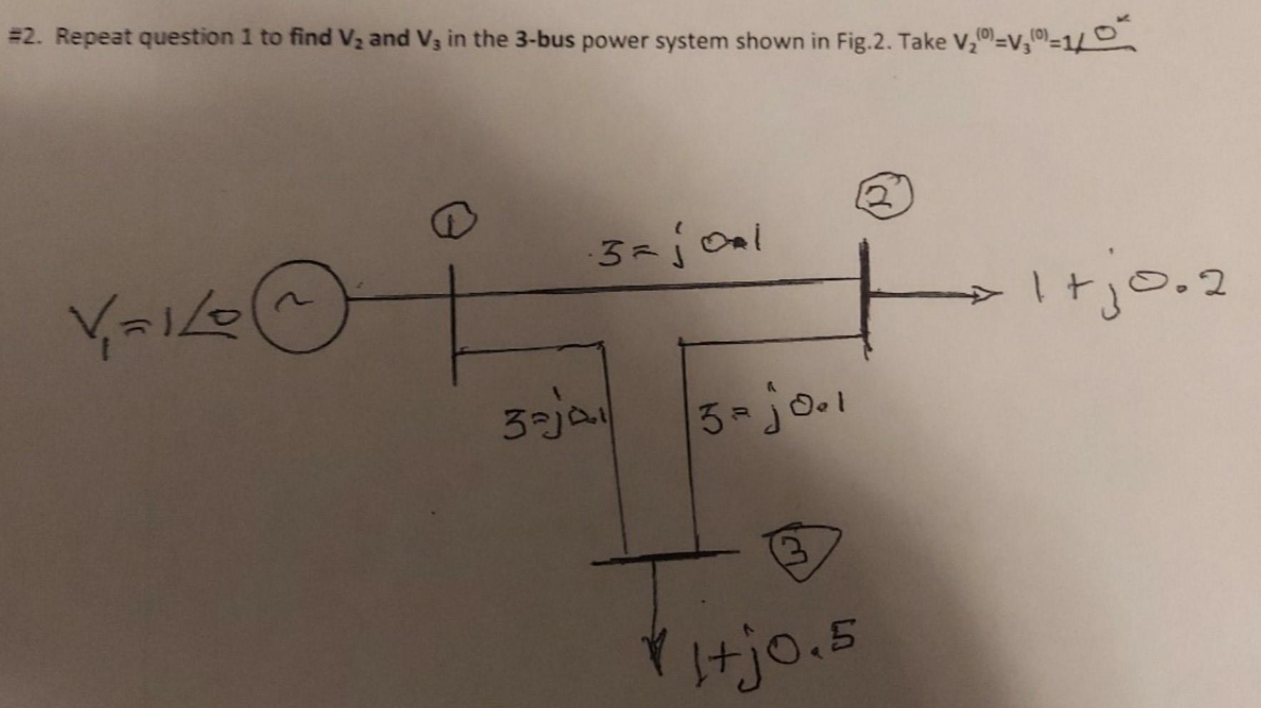 Solved =2. Repeat question 1 to find V2 and V3 in the 3-bus | Chegg.com