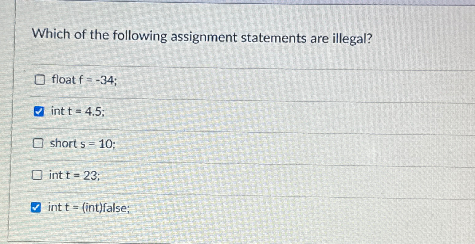 Solved Which of the following assignment statements are | Chegg.com