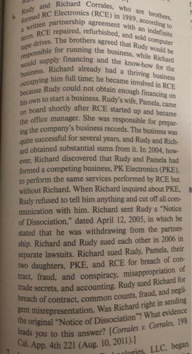 Solved Rudy and Richard Corrales, who are brothers, formed | Chegg.com