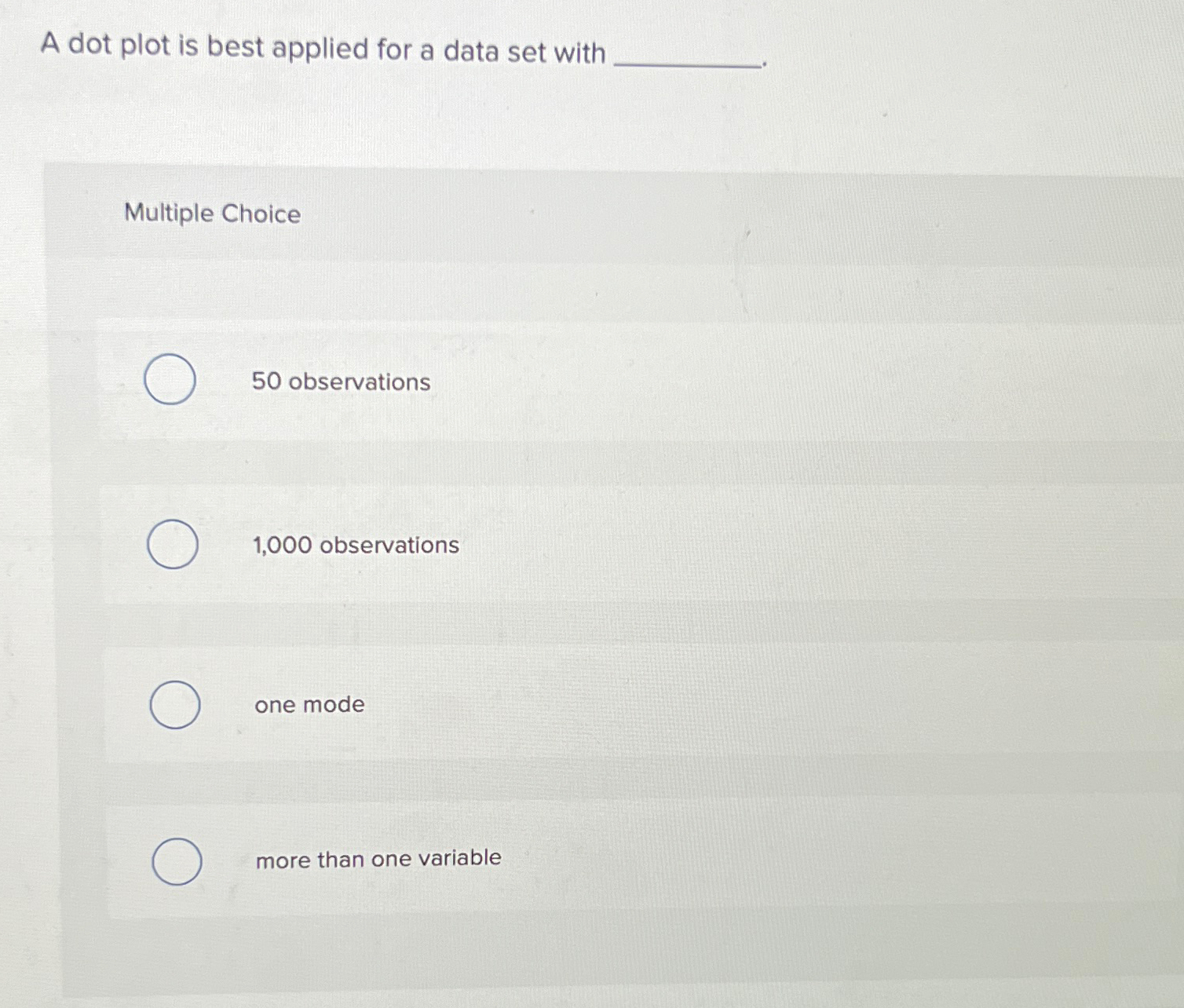 Solved A dot plot is best applied for a data set | Chegg.com