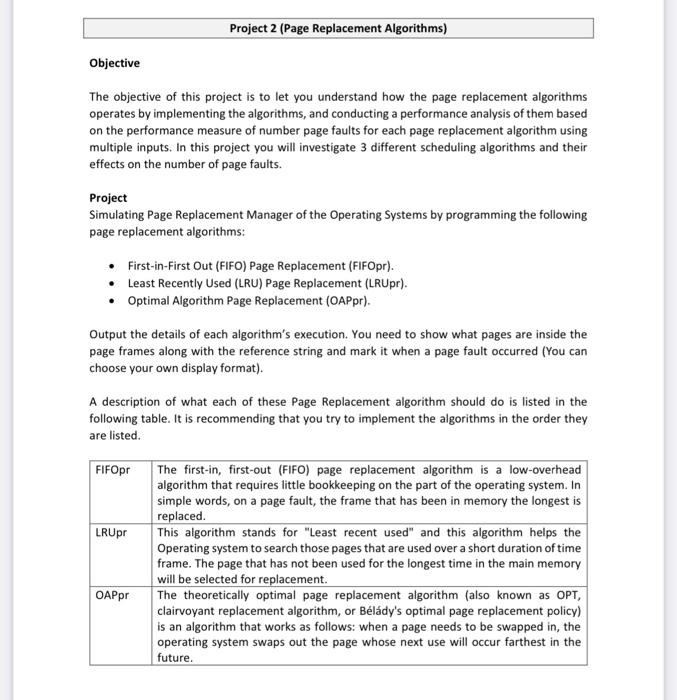 Project 2 (Page Replacement Algorithms) Objective The | Chegg.com