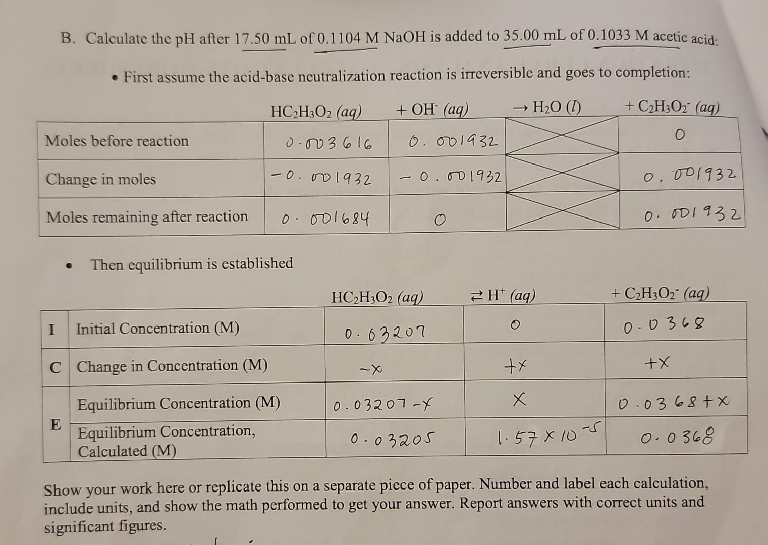 Solved B. Calculate the pH after 17.50 mL of 0.1104MNaOH is | Chegg.com