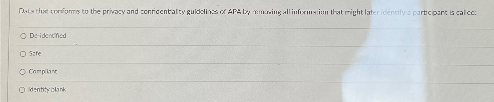 Solved Data that conforms to the privacy and confidentiality | Chegg.com