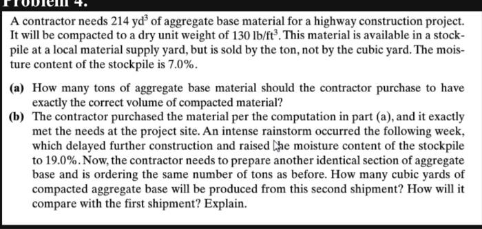 Solved A contractor needs 214yd3 of aggregate base material | Chegg.com