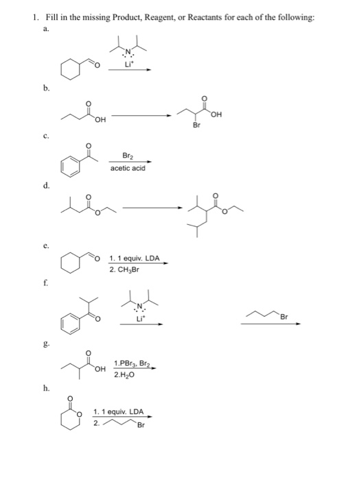 Solved 1. Fill in the missing Product, Reagent, or Reactants | Chegg.com