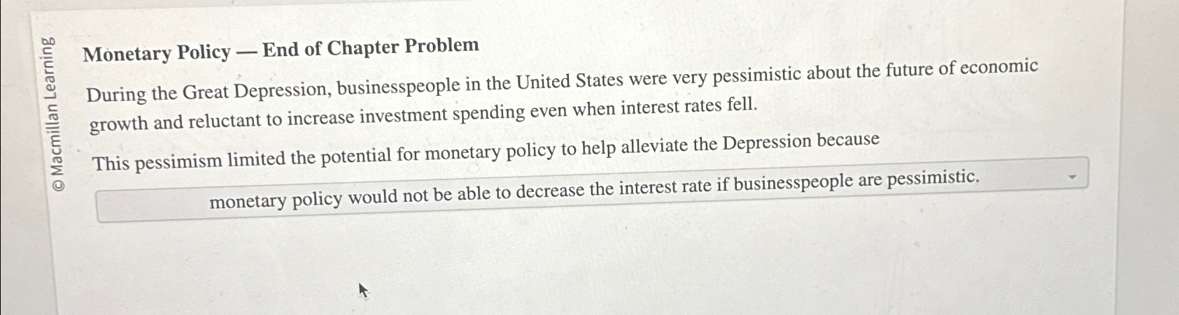 Solved Monetary Policy — ﻿End of Chapter ProblemDuring the | Chegg.com