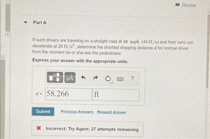Solved Tests reveal that a normal driver takes about 0.75 s | Chegg.com