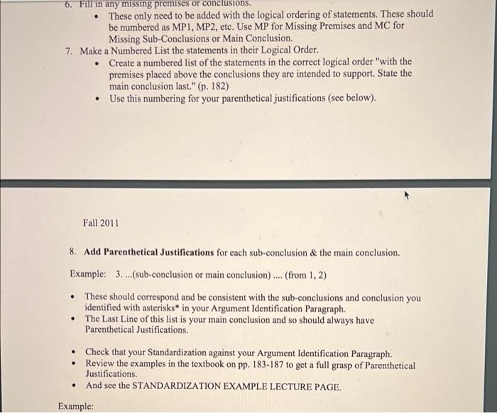 Assignment Instructions: Standardization of Arguments | Chegg.com