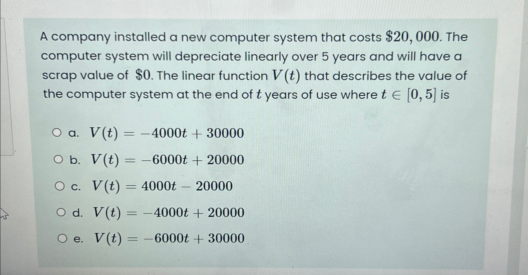 Solved A company installed a new computer system that costs | Chegg.com