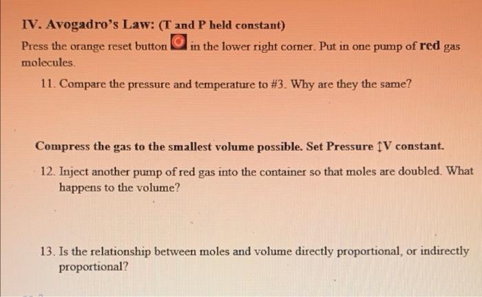 I. - Using the PhET simulation 1. Open Gas Properties | Chegg.com