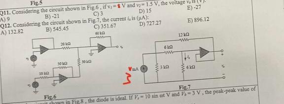 Solved q11 v1=4v q12 the current source is 3ma | Chegg.com