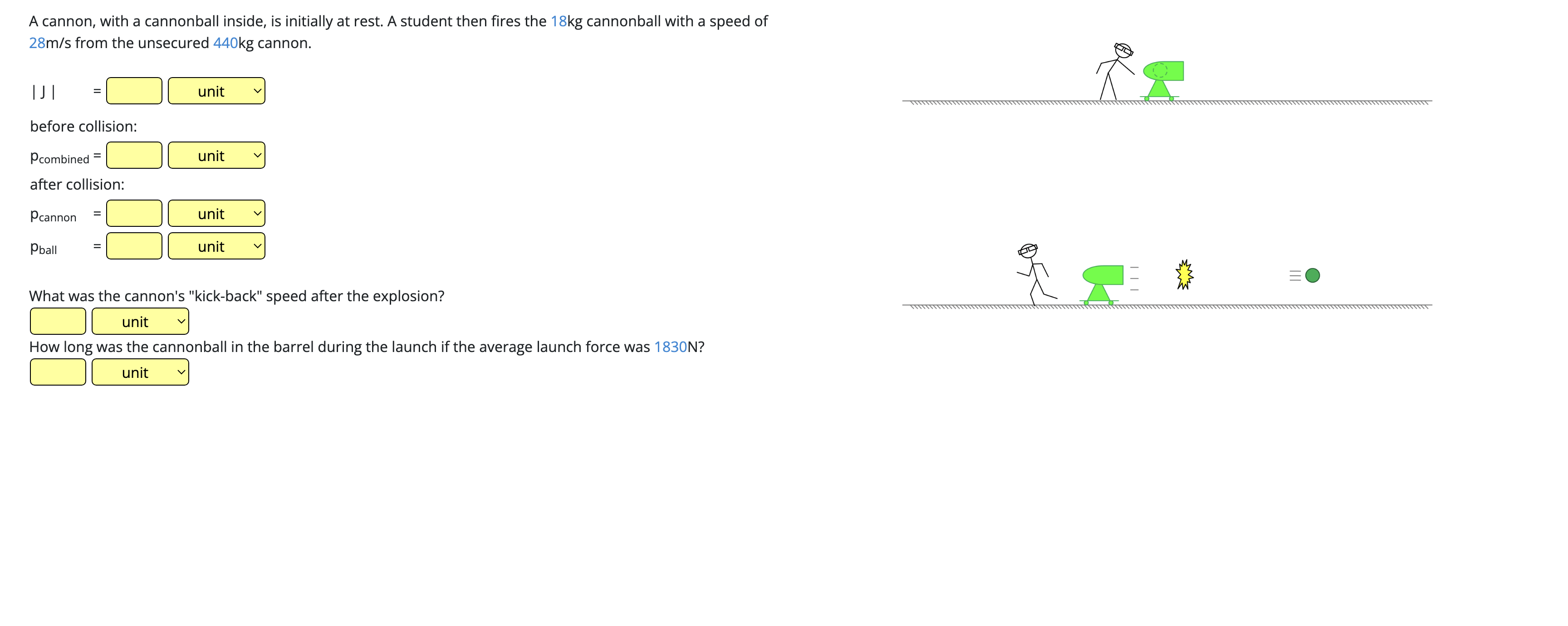 Solved A cannon, with a cannonball inside, is initially at | Chegg.com