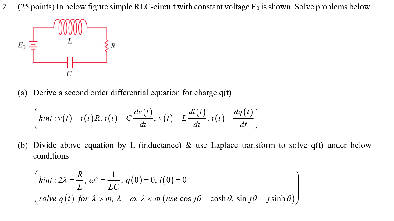 Solved ( 25 ﻿points) ﻿In below figure simple RLC-circuit | Chegg.com