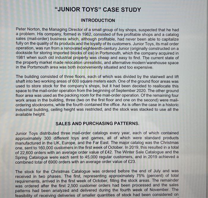 Solved "JUNIOR TOYS" CASE STUDY INTRODUCTION Peter Norton, | Chegg.com
