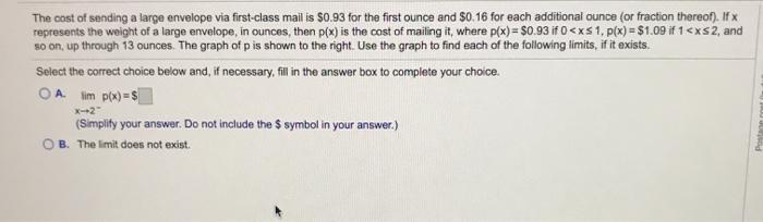 Solved The cost of sending a large envelope via first-class | Chegg.com