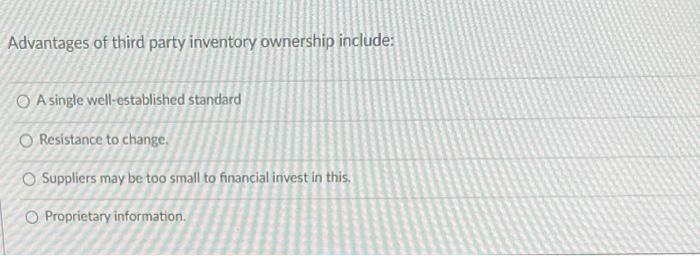 Solved Advantages of third party inventory ownership | Chegg.com