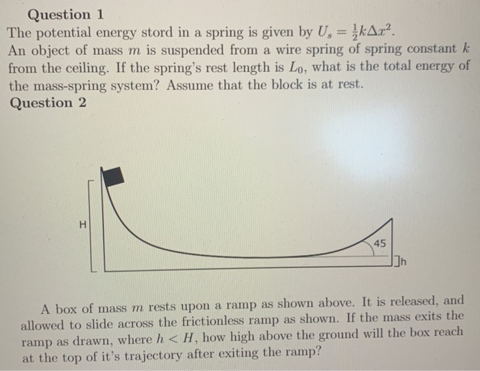 Solved The potential energy stored in a spring is given by | Chegg.com