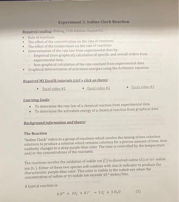 Iodine Clock Reaction Data Sheet: Part 1: Effect of | Chegg.com