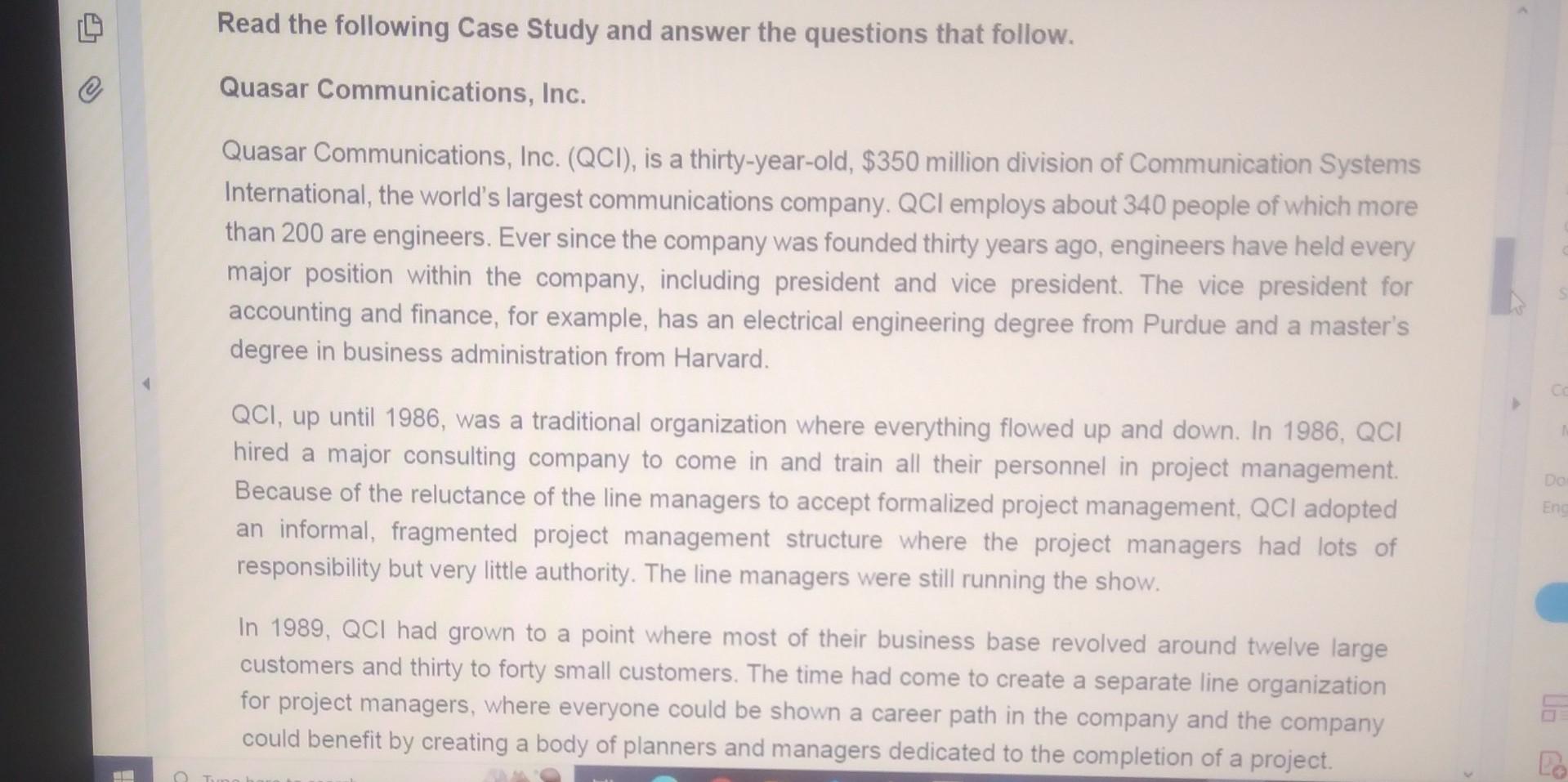 Solved Read the following Case Study and answer the | Chegg.com
