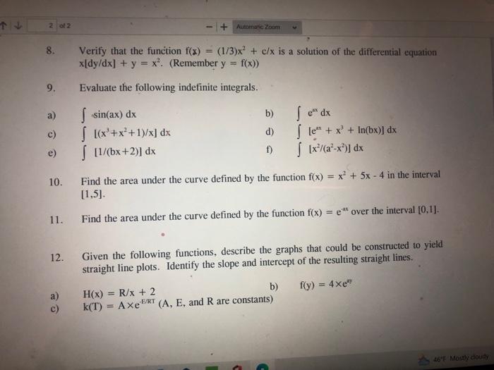 Solved 8. Verify that the function f(x)=(1/3)x2+c/x is a | Chegg.com