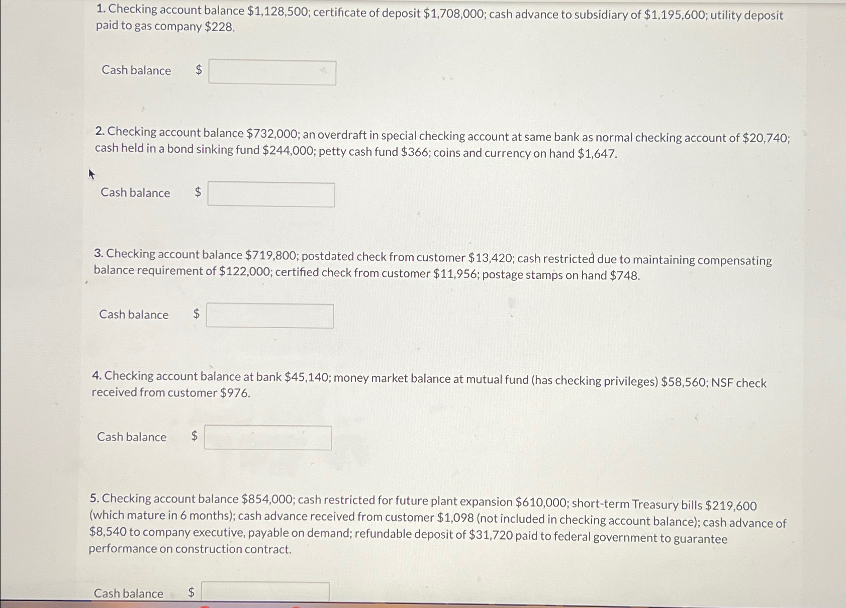 Solved Checking account balance $1,128,500; certificate of | Chegg.com