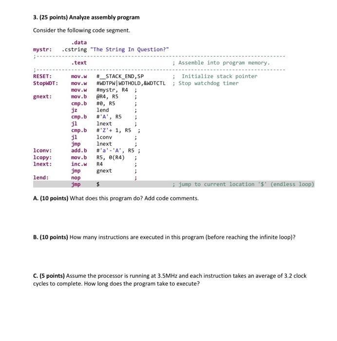 Solved 3. (25 points) Analyze assembly program Consider the | Chegg.com