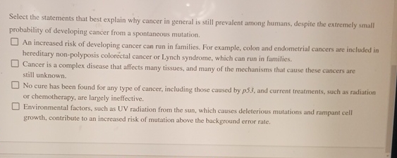 Solved Select the statements that best explain why cancer in | Chegg.com
