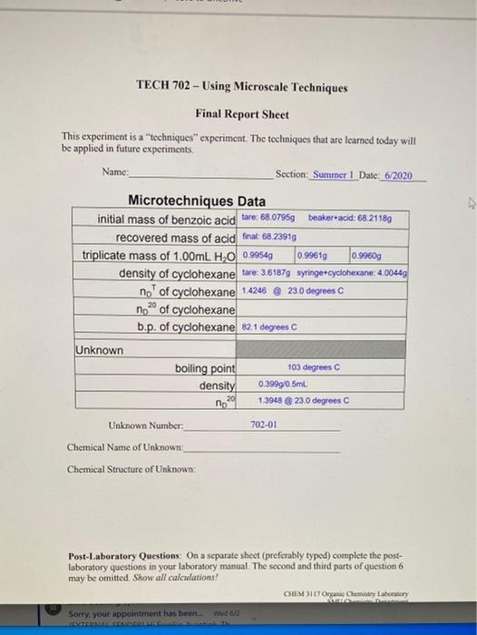 Solved TECH 702 - Using Microscale Techniques Final Report | Chegg.com