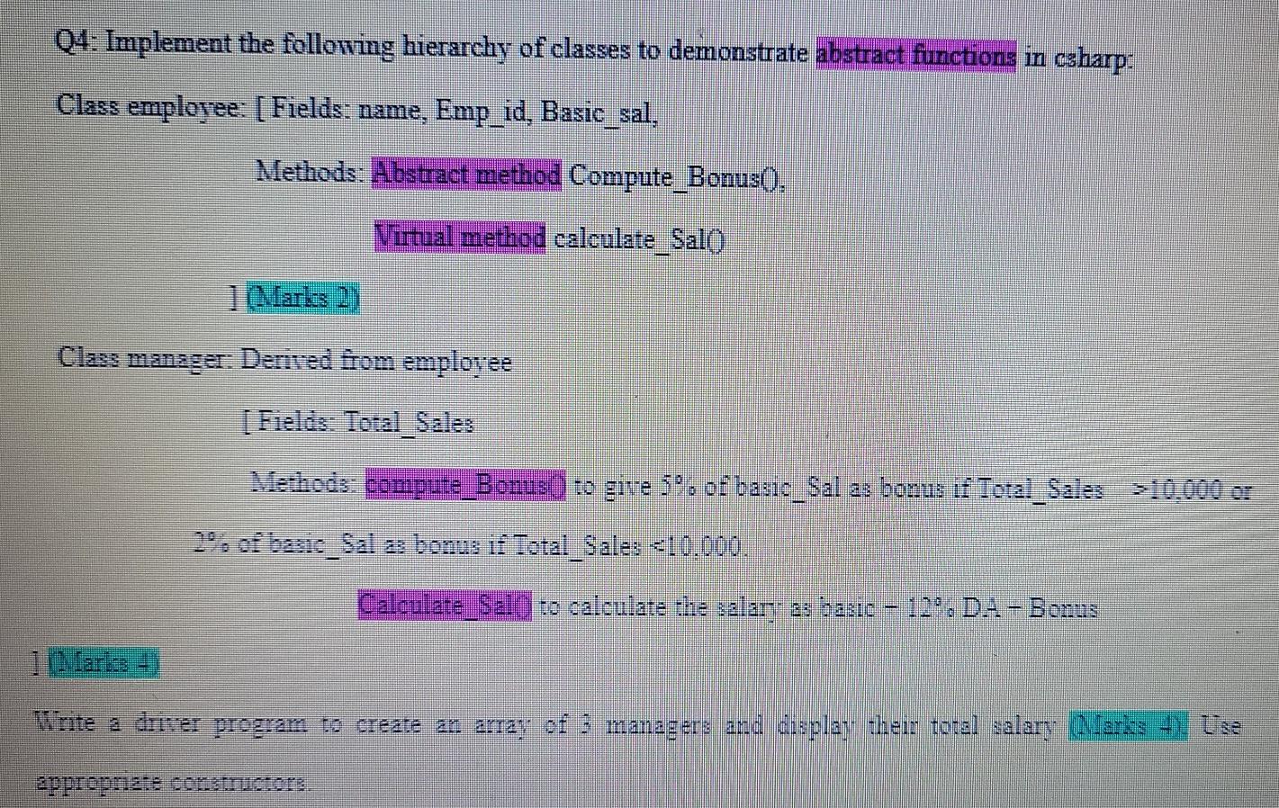 Solved Q4: Implement the following hierarchy of classes to | Chegg.com