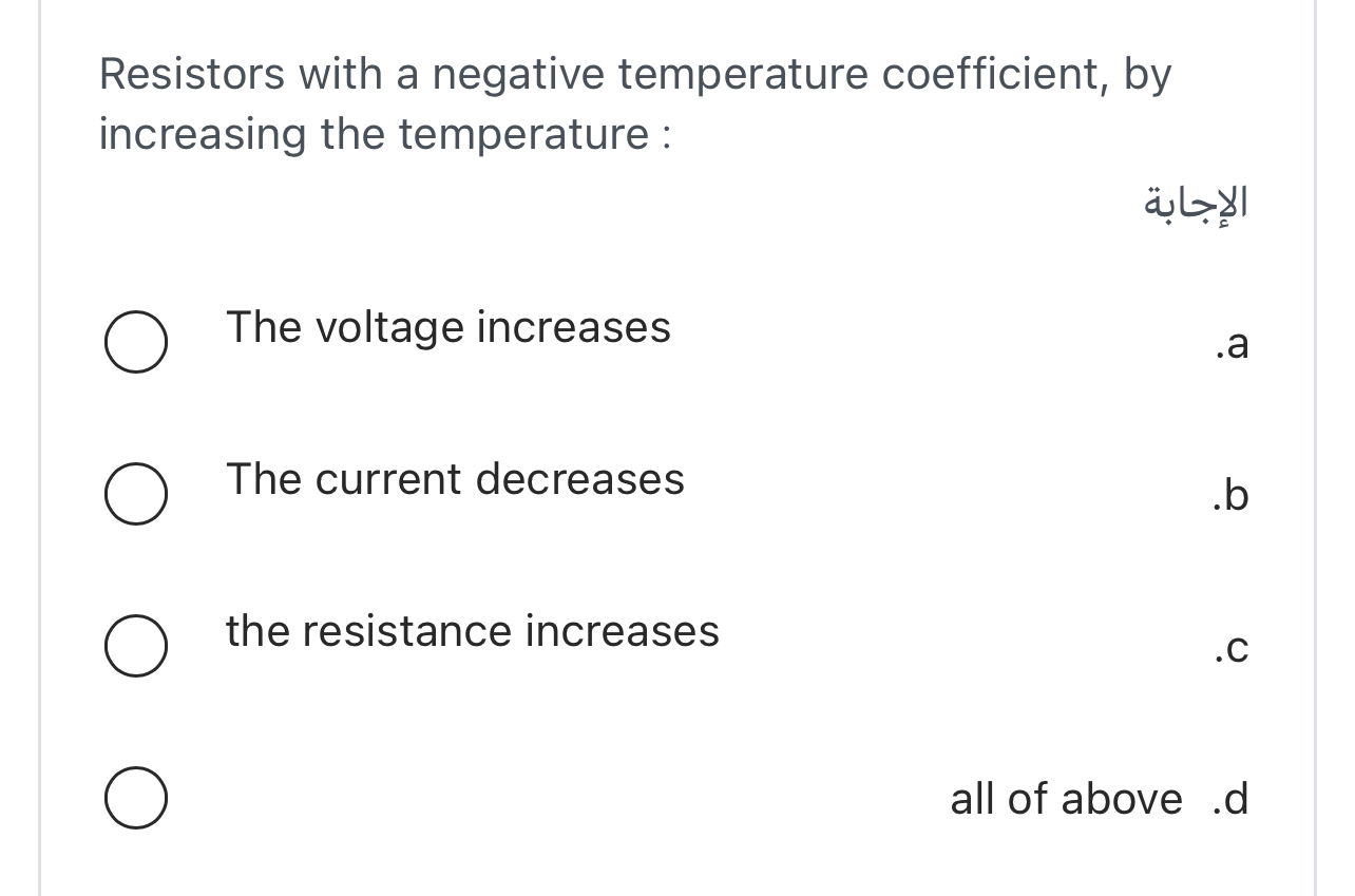 Solved Resistors with a negative temperature coefficient, by | Chegg.com