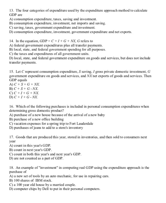 Solved 13. The four categories of expenditure used by the | Chegg.com