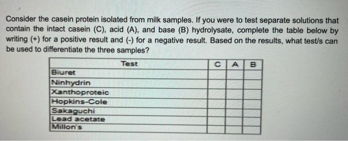 Solved A Consider the casein protein isolated from milk | Chegg.com