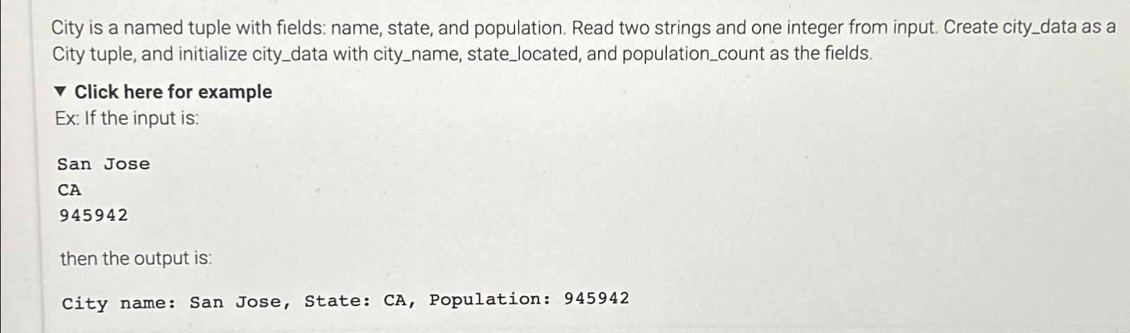 Solved City Is A Named Tuple With Fields Name State And 8901