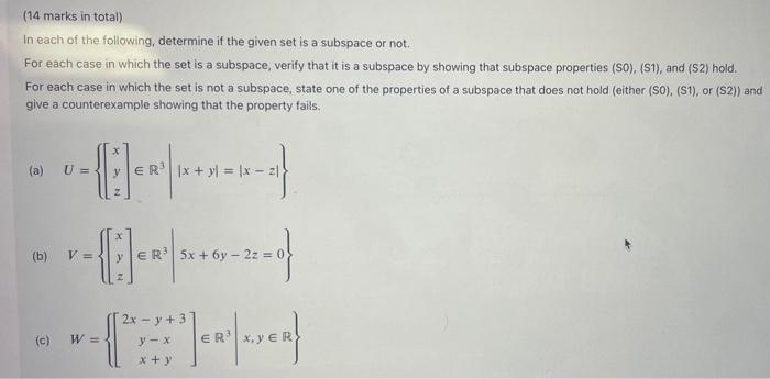 Solved In each of the following, determine if the given set | Chegg.com