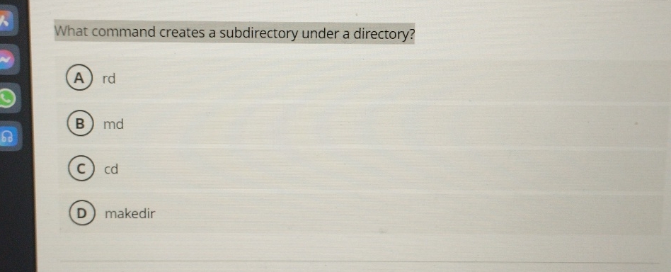 Solved What Command Creates A Subdirectory Under A