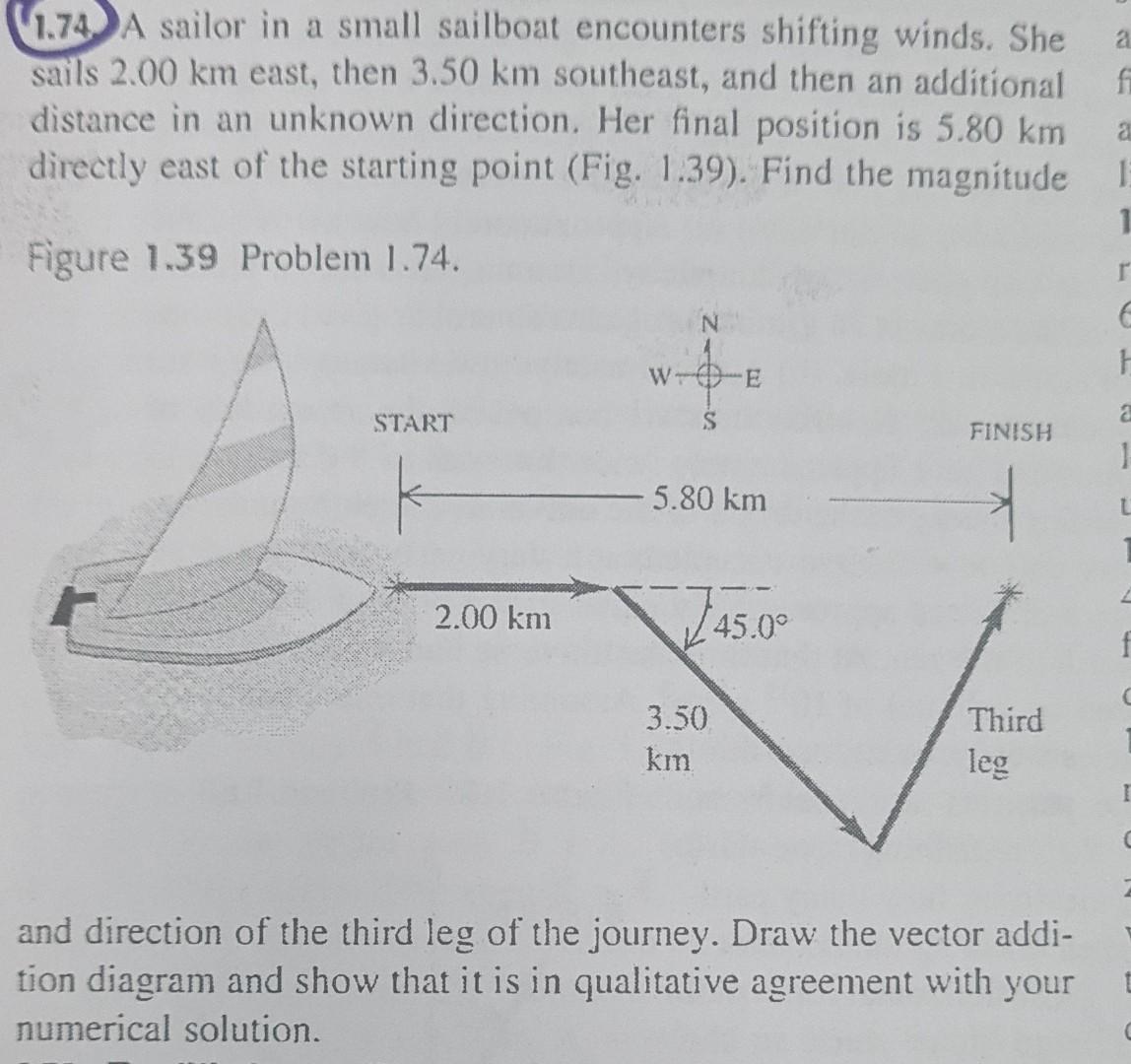 Solved (1.74.) A sailor in a small sailboat encounters | Chegg.com