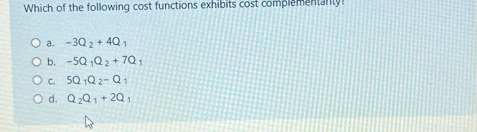 Solved Which of the following cost functions exhibits cost | Chegg.com