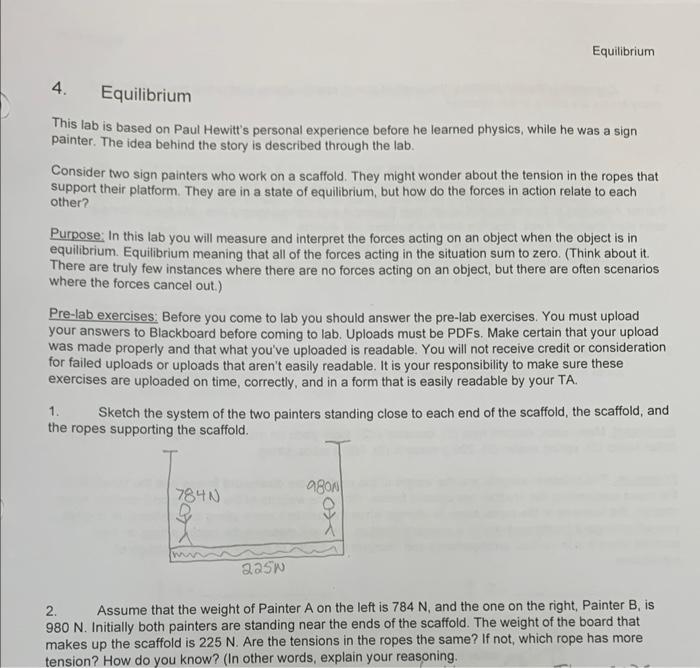 Solved 4. Equilibrium This lab is based on Paul Hewitt's | Chegg.com