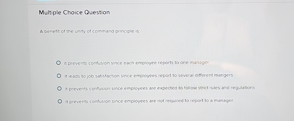 Solved Multiple Choice QuestionA benefit of the unity of | Chegg.com