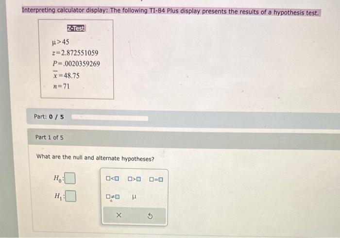 Solved Interpreting calculator display: The following TI-84 | Chegg.com