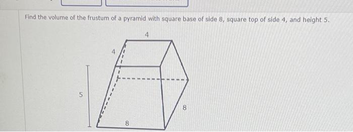 [Solved]: Find the volume of the frustum of a pyramid with