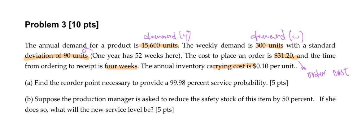 Solved by an EXPERT Problem 3 [10 ﻿pts]The annual demand for a product is | Chegg.com