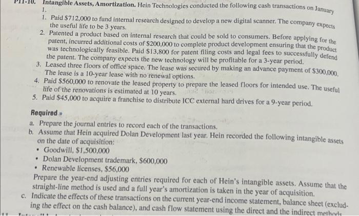 Solved Intangible Assets, Amortization. Hein Technologies | Chegg.com