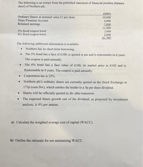 Solved The following is an extract from the published | Chegg.com