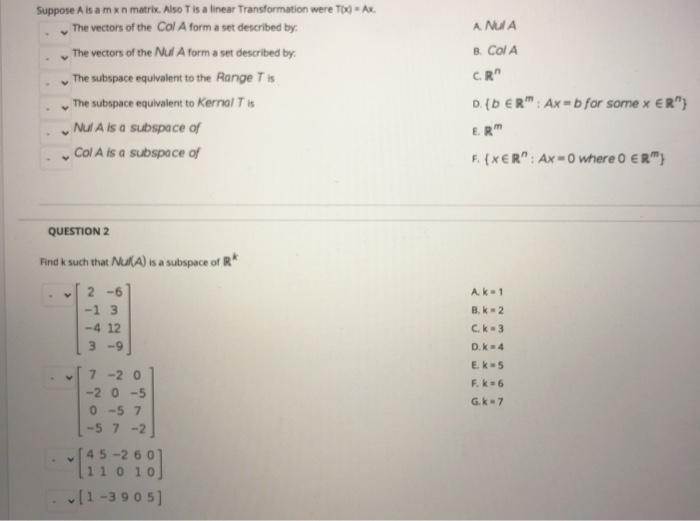 Solved A NUI A B. Col A Suppose A is a mxn matrix. Also Tis | Chegg.com