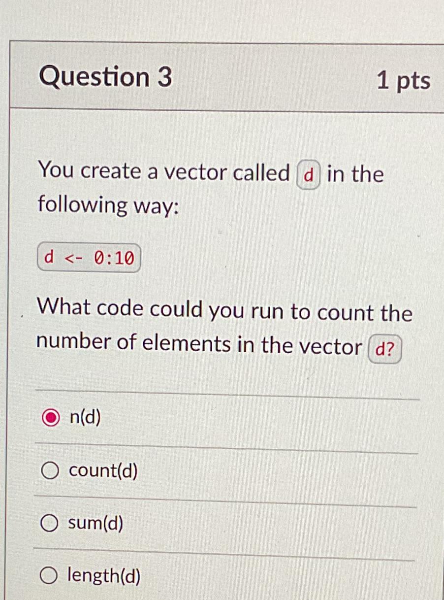 Solved Question 31 ﻿ptsYou create a vector called in the | Chegg.com